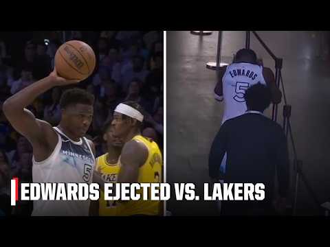 Anthony Edwards throws ball into crowd after being ejected vs. Lakers ...