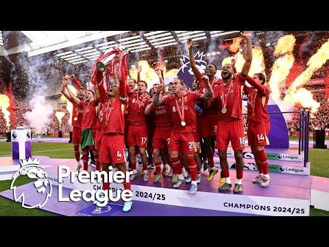 Liverpool lift Premier League trophy as 2024-25 champions (FULL ...